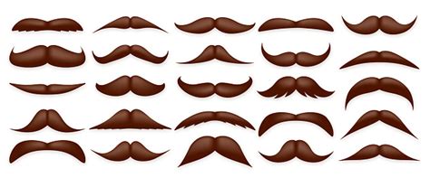 다양한 갈색 콧수염 컬렉션 빈티지 복고풍 콧수염 얼굴 머리카락 힙스터 수염 벡터 일러스트 레이 션 갈색에 대한 스톡 벡터 아트