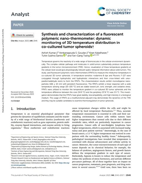 Pdf Synthesis And Characterization Of A Fluorescent Polymeric Nano Thermometer Dynamic