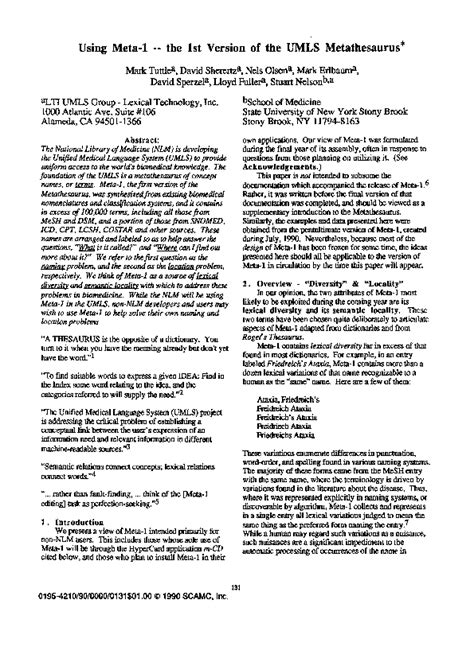 pdf using meta 1 the 1st version of the umls metathesaurus