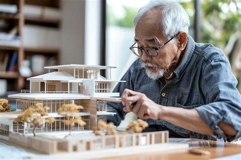Premium Photo Architect Analyzing Architectural Model House