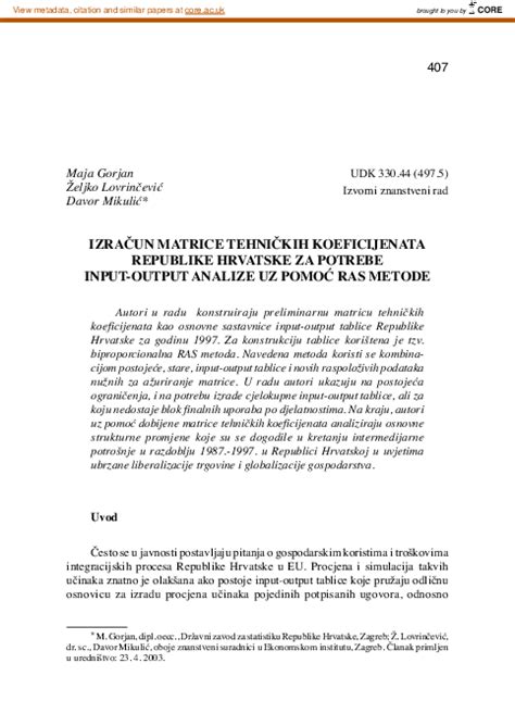 Pdf Matrix Calculation Of Technical Coefficients In The Republic Of