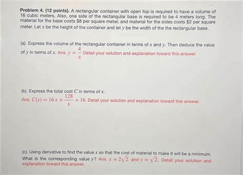 Solved Problem Points A Rectangular Container Chegg