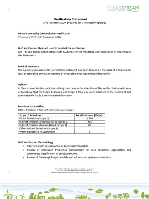 Glenveagh Fy 2020 Ghg Emissions Verification Statement Pdf Greenhouse Gas Environmental