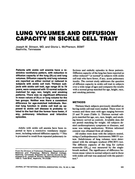 Lung Volumes And Diffusion Capacity In Sickle Cell Trait Pmc