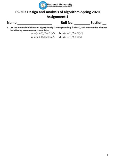 Assignment 1 Cs 302 Design And Analysis Of Algorithm Spring 2020