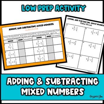 Adding And Subtracting Mixed Numbers Digital Self Checking Sticker Activity