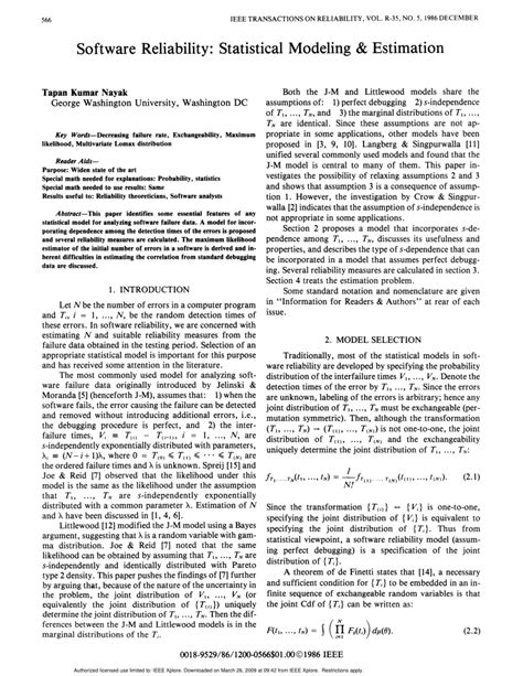 Pdf Software Reliability Statistical Modeling And Estimation