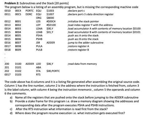 Solved Problem 2 Subroutines And The Stack 20 Points The