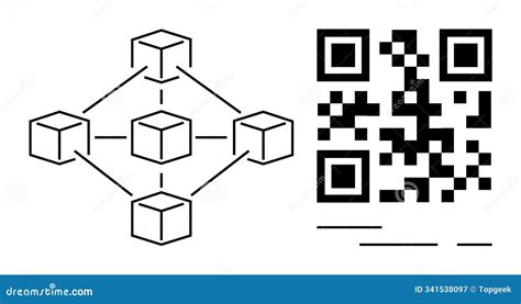 Blockchain Network And QR Code Diagram Illustrating Modern Technology In A Simplistic Style