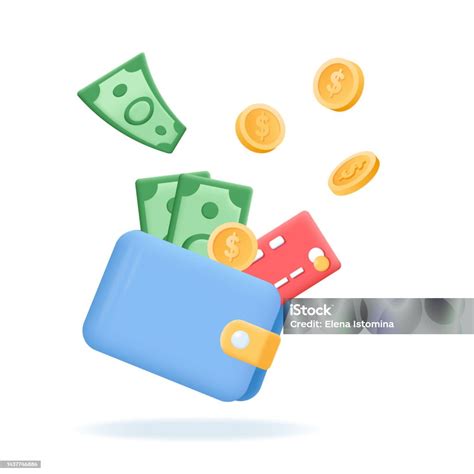 신용 카드 동전 및 지폐가 있는 3d 돈 지갑 돈 절약 환불 돈 개념 유지 3차원 형태에 대한 스톡 벡터 아트 및 기타 이미지 3차원 형태 아이콘 지갑 개인 장식품