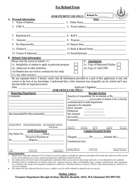 Fee Refund Form Pdf Fee