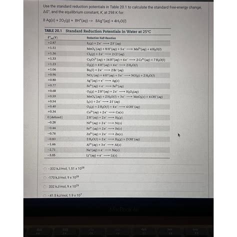 Solved Use The Standard Reduction Potentials In Table 201