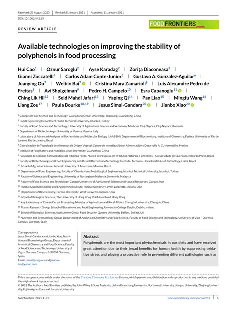 PDF Available Technologies On Improving The Stability Of Polyphenols In Food Processing