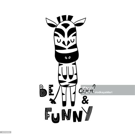 귀여운 손 검은색과 흰색 스타일에서 얼룩말을 그려 스 칸디 나 비아 스타일에서 만화 벡터 일러스트 레이 션 귀여운에 대한 스톡