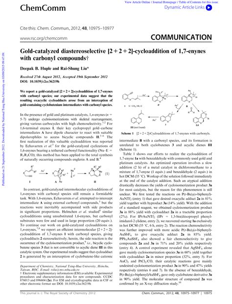 Pdf Cheminform Abstract Gold Catalyzed Diastereoselective 2 2 2 Cycloaddition Of 17