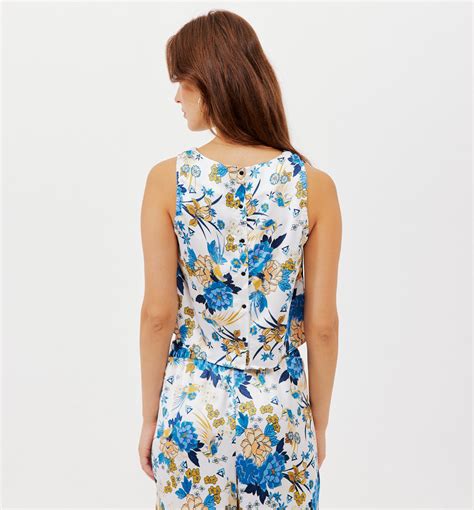 Crop Top In Patterned Satin Ecru Print Crop Top In Patterned Satin Ecru Print