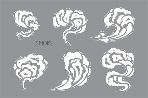 만화 연기 구름 안개 또는 증기 낙서 스팀 클라우드 화이트 실루엣 벡터 세트 개체 그룹에 대한 스톡 벡터 아트 및 기타 이미지