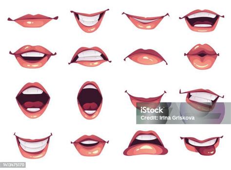 입 입술 캐릭터 감정 개방 및 폐쇄 남자 여자는 얼굴 표정 고립 세트 컬렉션 개념에 애니메이션을 적용합니다 벡터 디자인 그래픽 요소 일러스트 레이 션 입에 대한 스톡 벡터