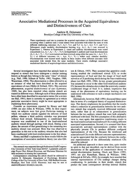 Pdf Associative Mediational Processes In The Acquired Equivalence And