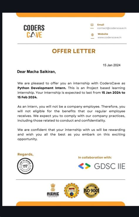 Sai Kiran On Linkedin Pythoninternship Coderscave