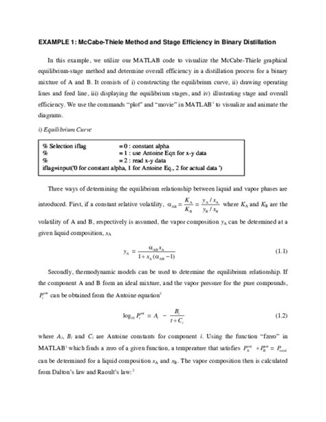 Pdf Example 1 Mccabe Thiele Method And Stage Efficiency In Binary