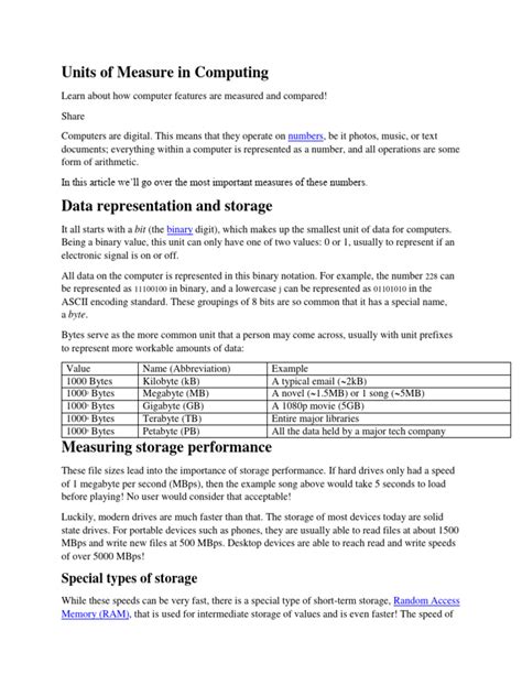 Units Of Measure In Computing Download Free Pdf Central Processing Unit Byte