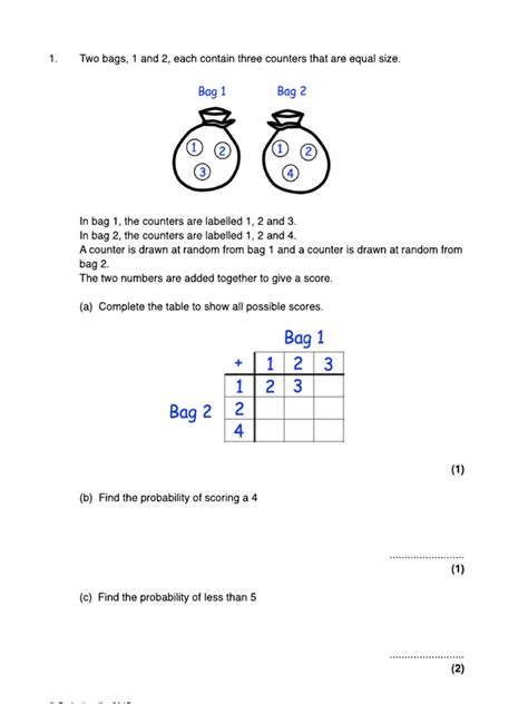 Sample Space Worksheet Pdf