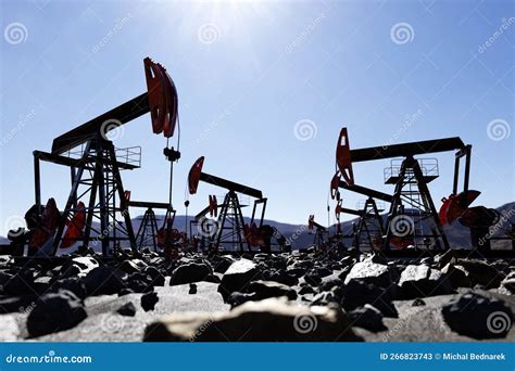 Oil Pump Jack Work On Oilfield Petroleum Extraction Stock Image Image Of Extraction Machinery