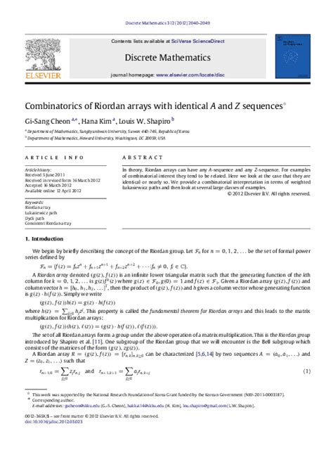 Pdf Combinatorics Of Riordan Arrays With Identical And Sequences