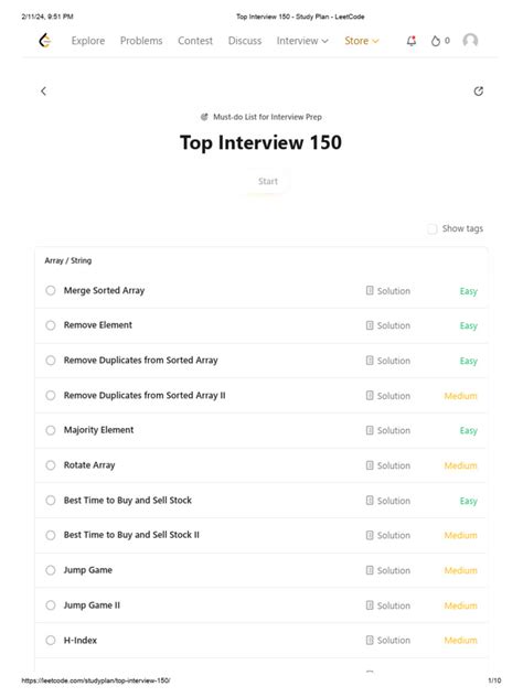 Leetcode Top 150 Interview Study Plan Pdf Theoretical Computer