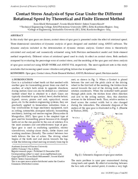 Pdf Contact Stress Analysis Of Spur Gear Under The Different Rotational Speed By Theoretical
