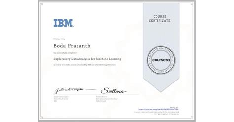 Completion Certificate For Exploratory Data Analysis For Machine Learning Boda Prasanth