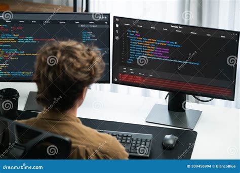 It Developer Working Online Software Development Coding On Pc Screens