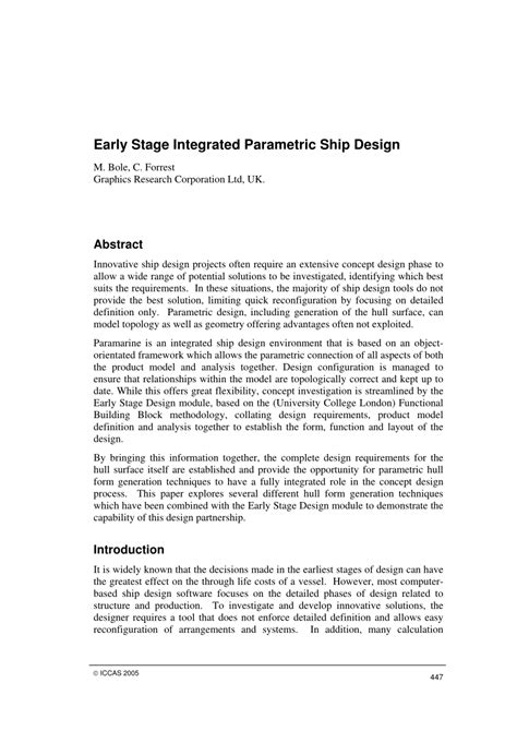 Pdf Early Stage Integrated Parametric Ship Design