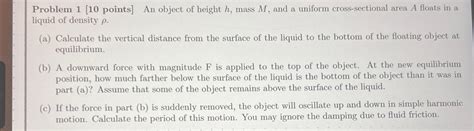 solved problem 1 [10 ﻿points] ﻿an object of height h ﻿mass