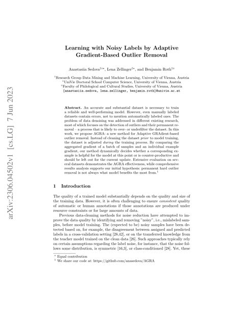 Pdf Learning With Noisy Labels By Adaptive Gradient Based Outlier Removal