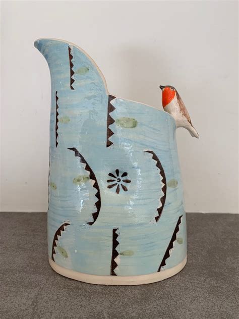Laurance Simon Small Blue Jug With Robin Handle Eastwood Fine Art