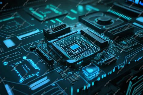 Premium Photo Futuristic Computer Chip Glows Blue In Abstract Circuit Board Pattern
