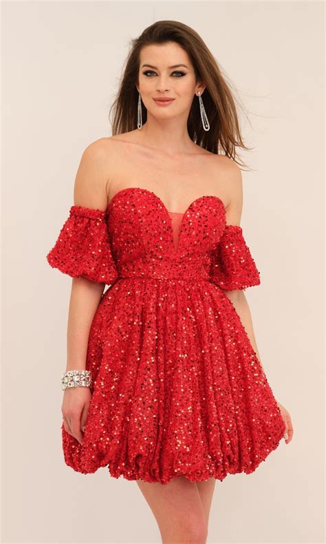 Puff Sleeve Short Red Party Dress With Bubble Skirt Promgirl