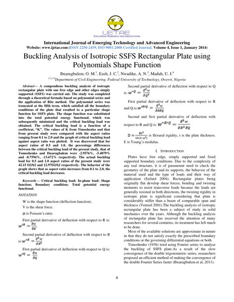 pdf buckling analysis of isotropic ssfs rectangular plate using
