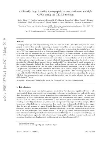 Pdf Arbitrarily Large Iterative Tomographic Reconstruction On Multiple Gpus Using The Tigre