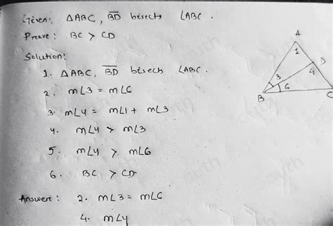 Solved Given Delta Abc Overline Bd Bisect ∠ Abc Prove Bc Cd Statements 1 Delta Abc Bd Bisec