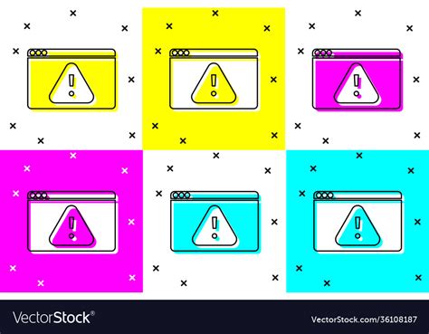 Set Browser With Exclamation Mark Icon Isolated Vector Image