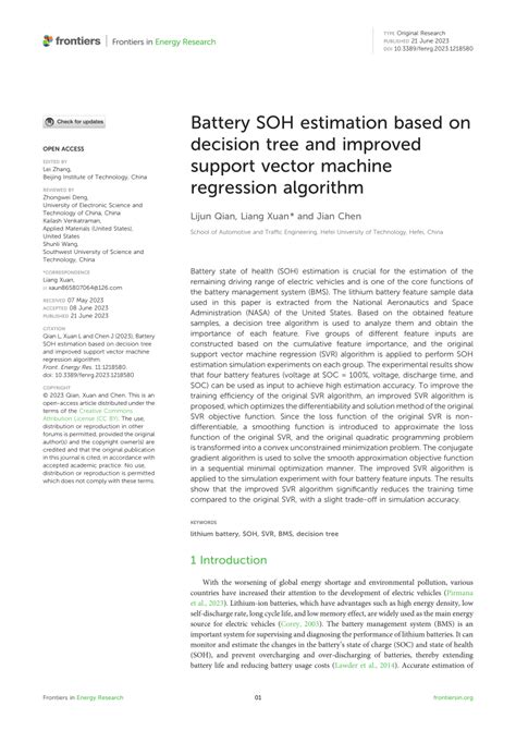 Pdf Battery Soh Estimation Based On Decision Tree And Improved