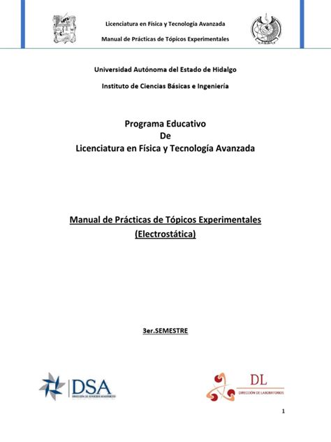 Manual De Prácticas De Tópicos Experimentales Electrostática Ucl