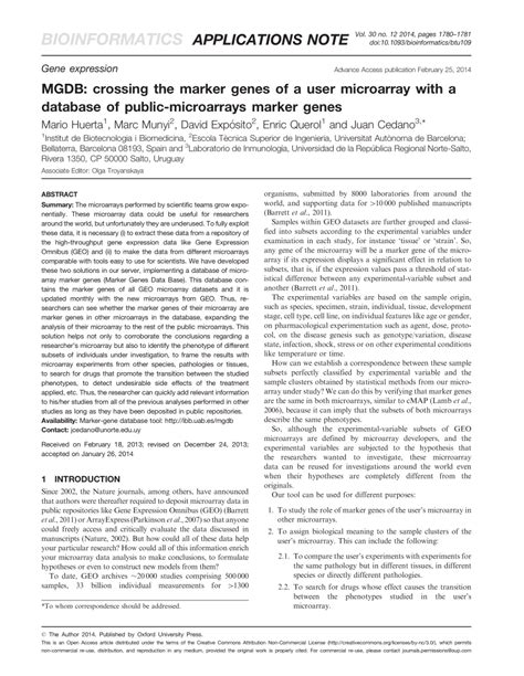 Pdf Mgdb Crossing The Marker Genes Of A User Microarray With A Database Of Public Microarrays
