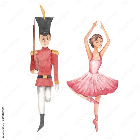Nutcracker And Ballerina Fairy Tale Characters Watercolor Illustration Stock Illustration