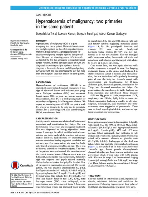 Pdf Hypercalcaemia Of Malignancy Two Primaries In The Same Patient