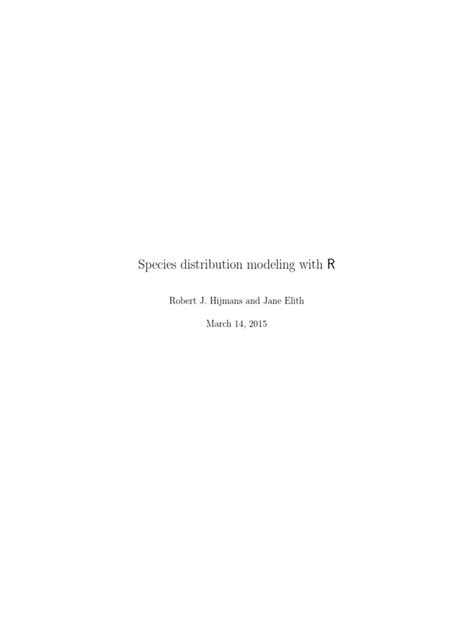 Species Distribution Modeling With R Pdf Computers Technology