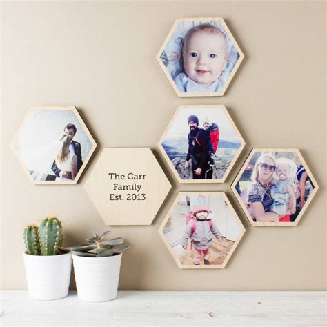 Personalised Photo Wooden Hexagon Wall Art Set By Create T Love Frame Decor Wall Art Sets
